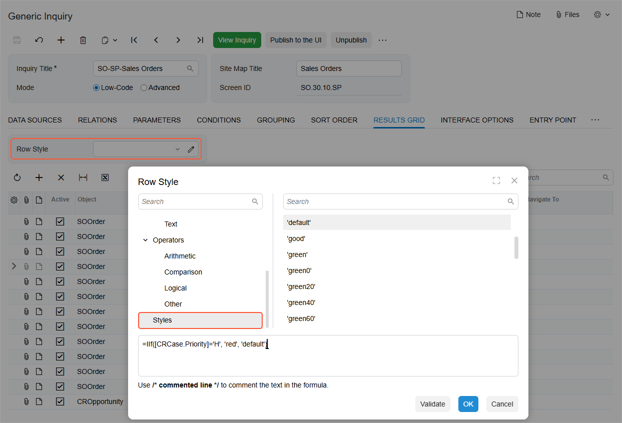 Formulas in Inquiry Results: General Information