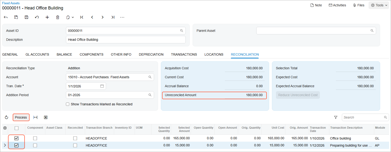 Fixed Asset Creation: To Create and Reconcile an Asset