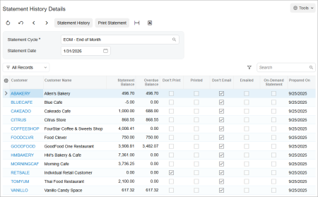 Customer Statements: Process Activity