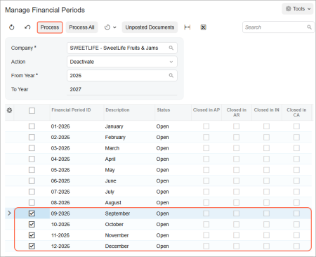Financial Periods: To Deactivate a Period
