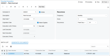 Recurring Transactions: Process Activity