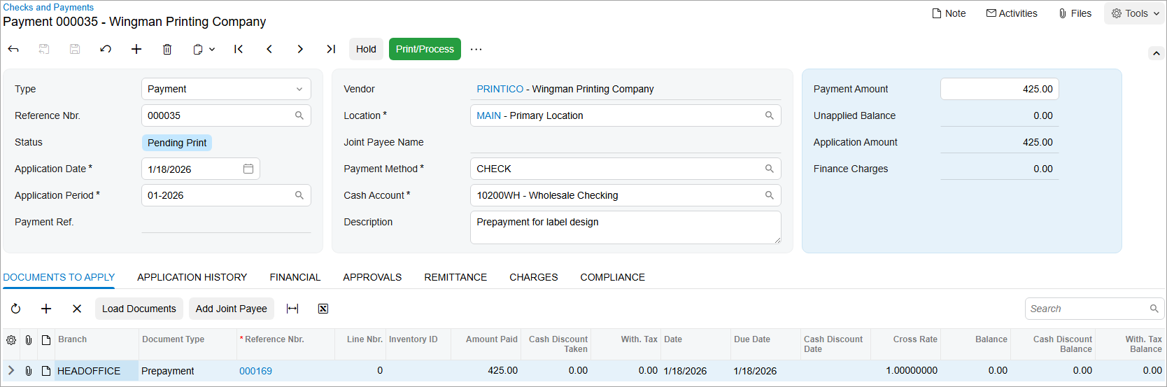 Bill Prepayments: To Process a Prepayment