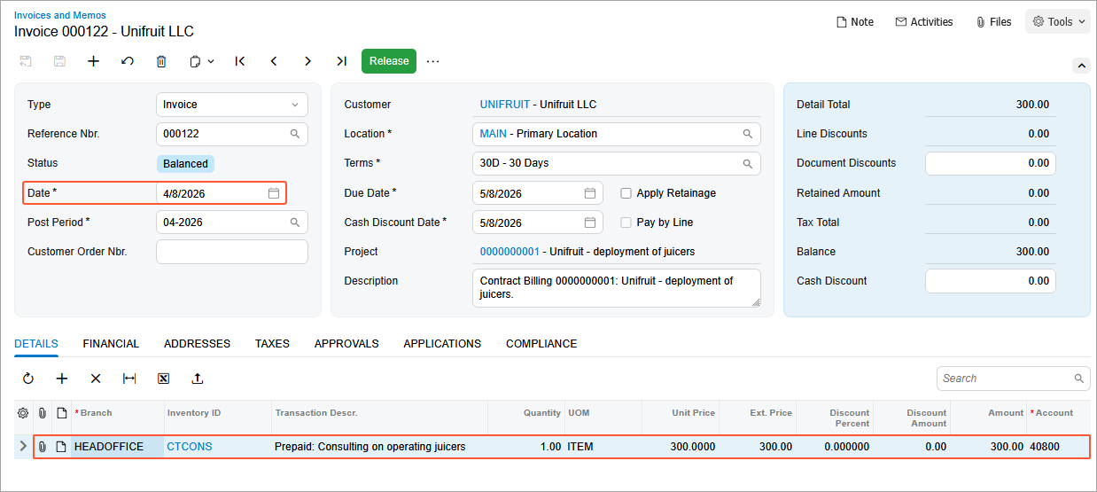 Contract Billing: To Bill a Regular Contract on a Schedule