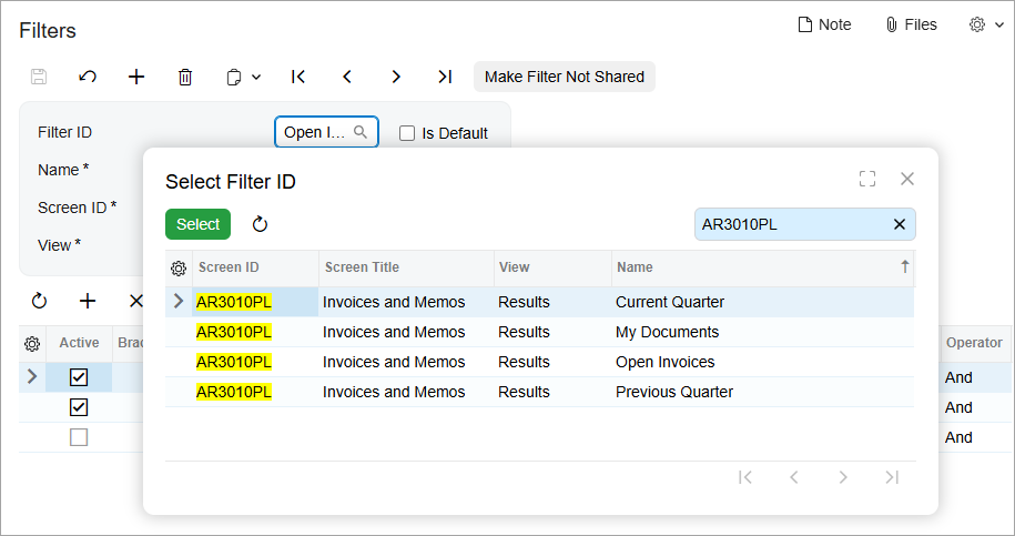 Advanced Filters: To Modify an Advanced Shared Filter