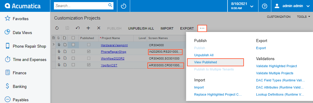 To View a Published Customization