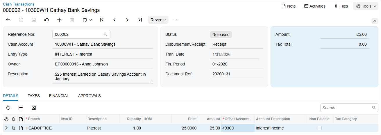 Cash Entries: To Create a Receipt Cash Entry