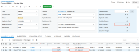 Payments with Write-Offs: To Create a Payment with a Credit Write-Off