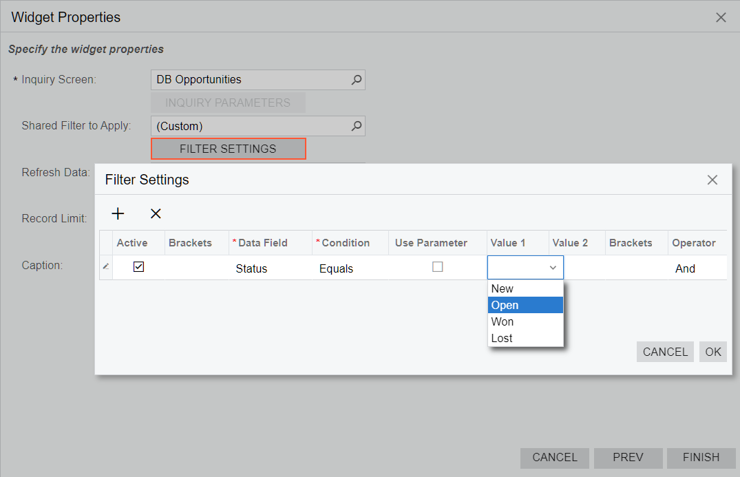 Specific Widgets: Data Filtering