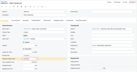 Fixed Asset Creation: To Create an Asset Under Construction