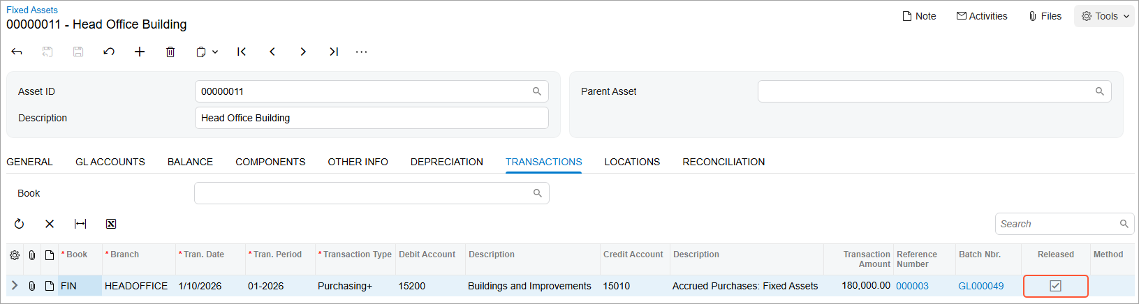 Fixed Asset Creation: To Create and Reconcile an Asset