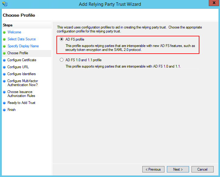 To Configure the AD FS Relying Party Trust
