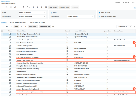 Actions in Import Scenarios