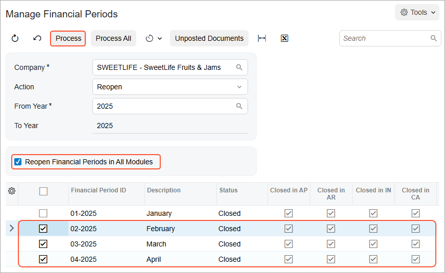 Financial Periods: To Reopen a Period